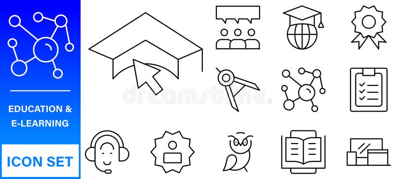 Education and Learning Thin Line Icons Set. Education, School, Learning ...