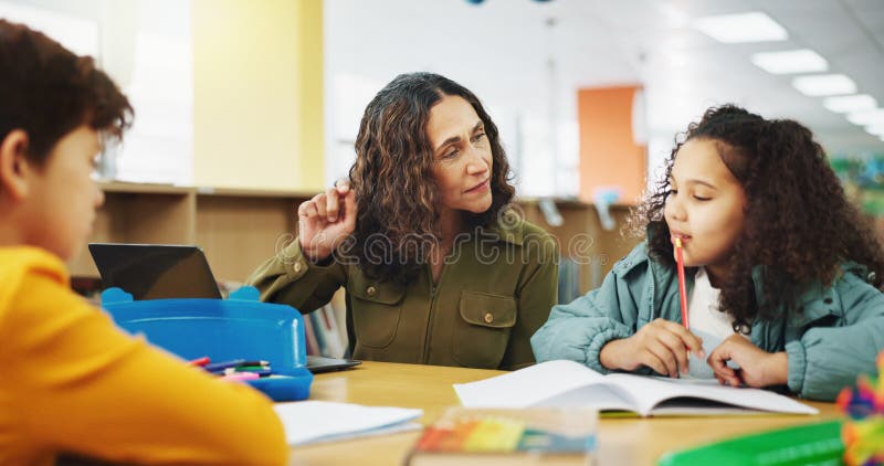 Education, Learning or Thinking with Students and Teacher in Library of ...