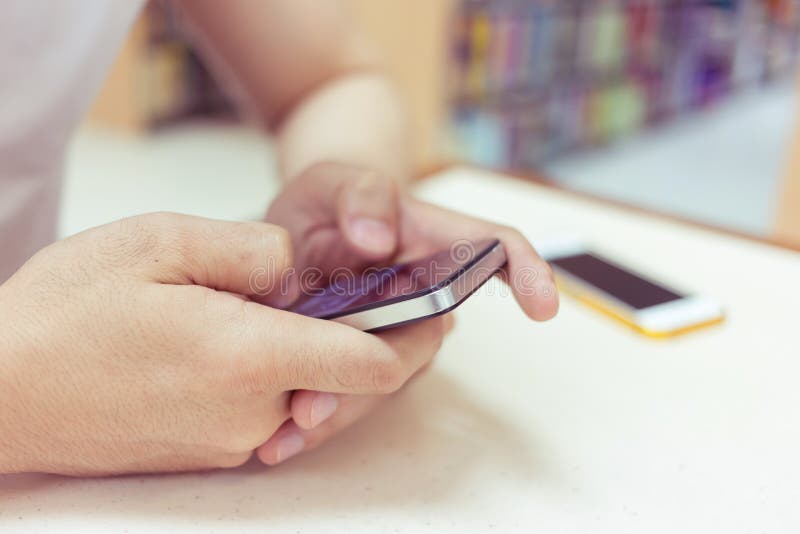 Education Lifestyle of Young Man Student Using a Mobile Phone Stock ...