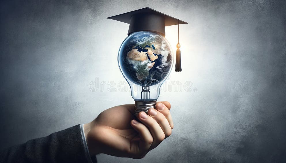 Education, Light Bulb with Graduation Hat in Hand Education Technology ...