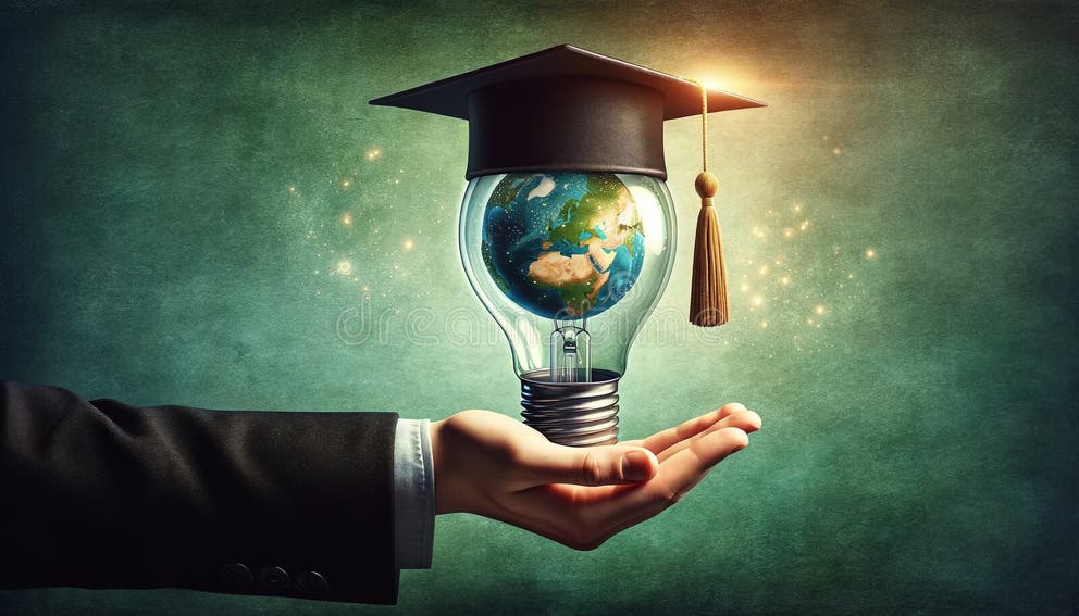 Education, Light Bulb with Graduation Hat in Hand Education Technology ...