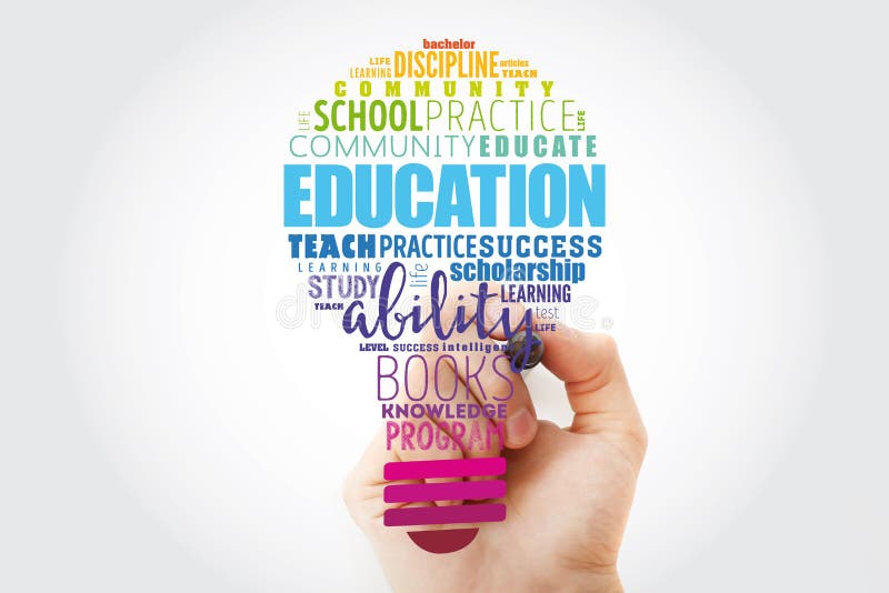 EDUCATION Light Bulb Word Cloud Collage, Concept Background Stock Photo ...