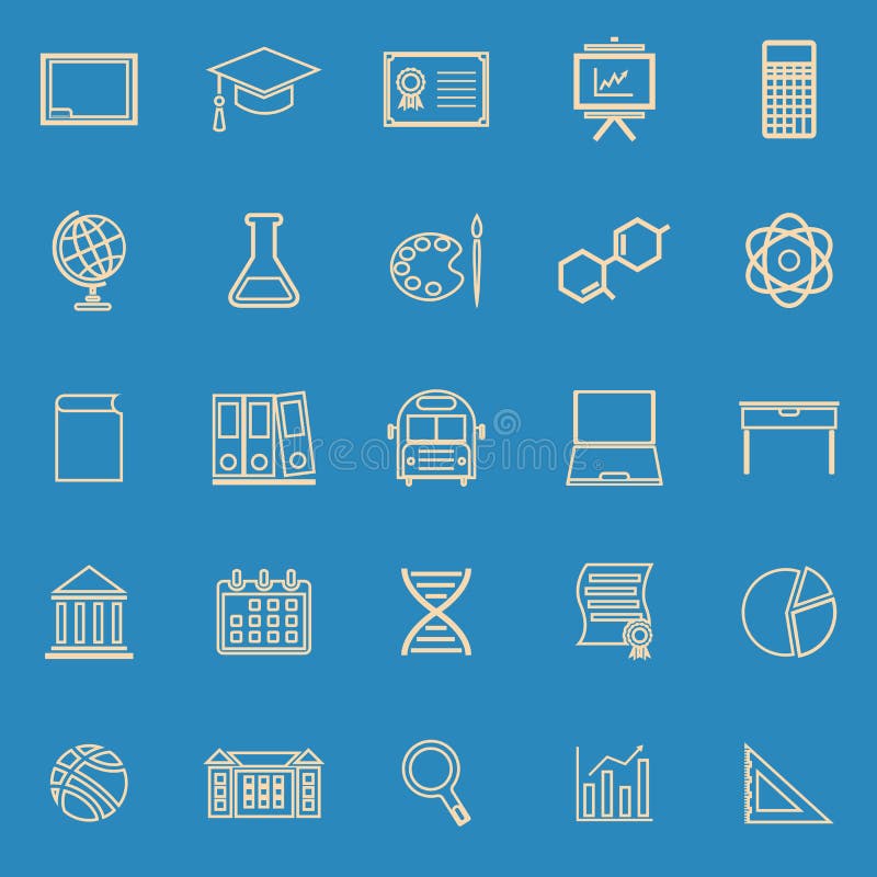 Education Line Color Icons on Blue Background Stock Vector ...