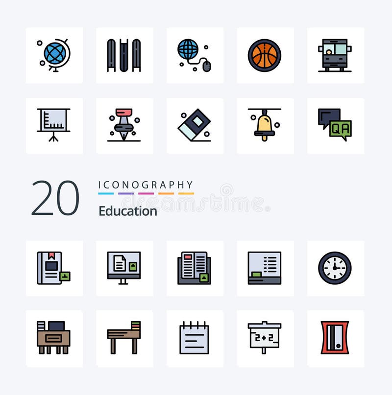 20 Education Line Filled Color Icon Pack Like Blackboard Learning ...