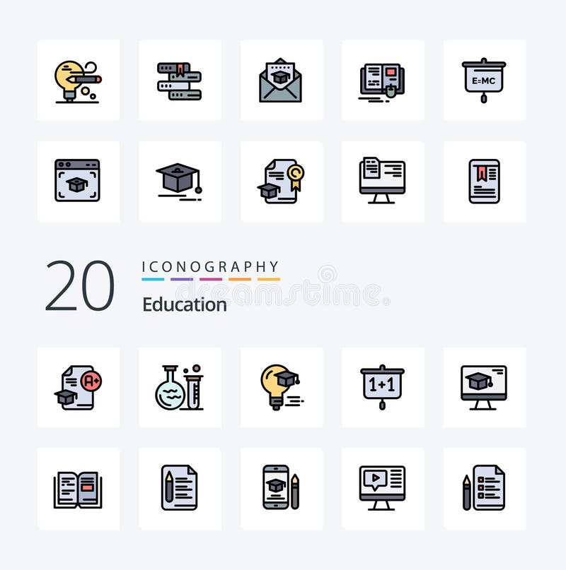 20 Education Line Filled Color Icon Pack Like Computer Presentation ...