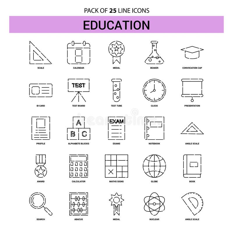 Education Line Icon Set - 25 Dashed Outline Style Stock Vector ...