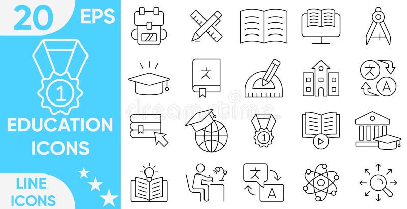 Education Line Icon Set. Learning Icons for Web and Mobile App Stock ...