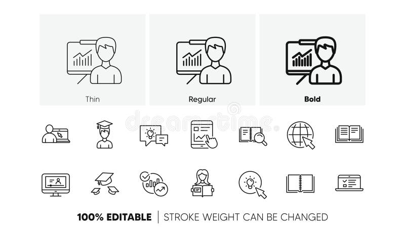 Education Line Icons. Book, Video Tutorial and Instructions. Linear ...