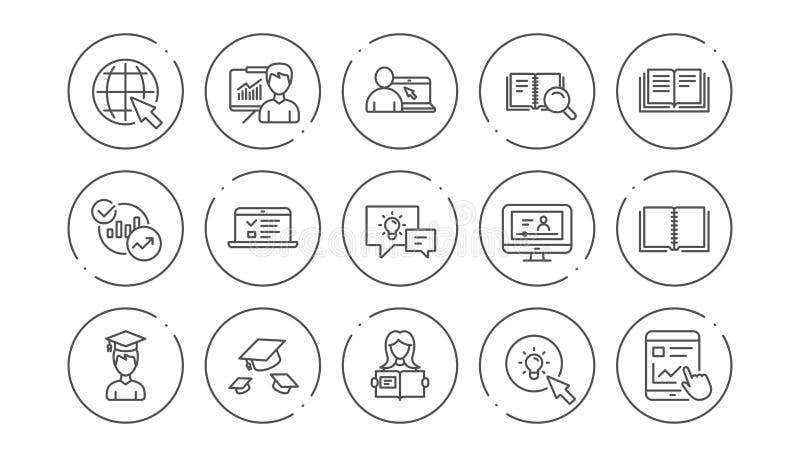Education Line Icons. Book, Video Tutorial and Instructions. Linear ...