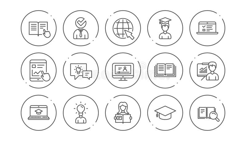 Education Line Icons. Book, Video Tutorial and Instructions. Linear ...