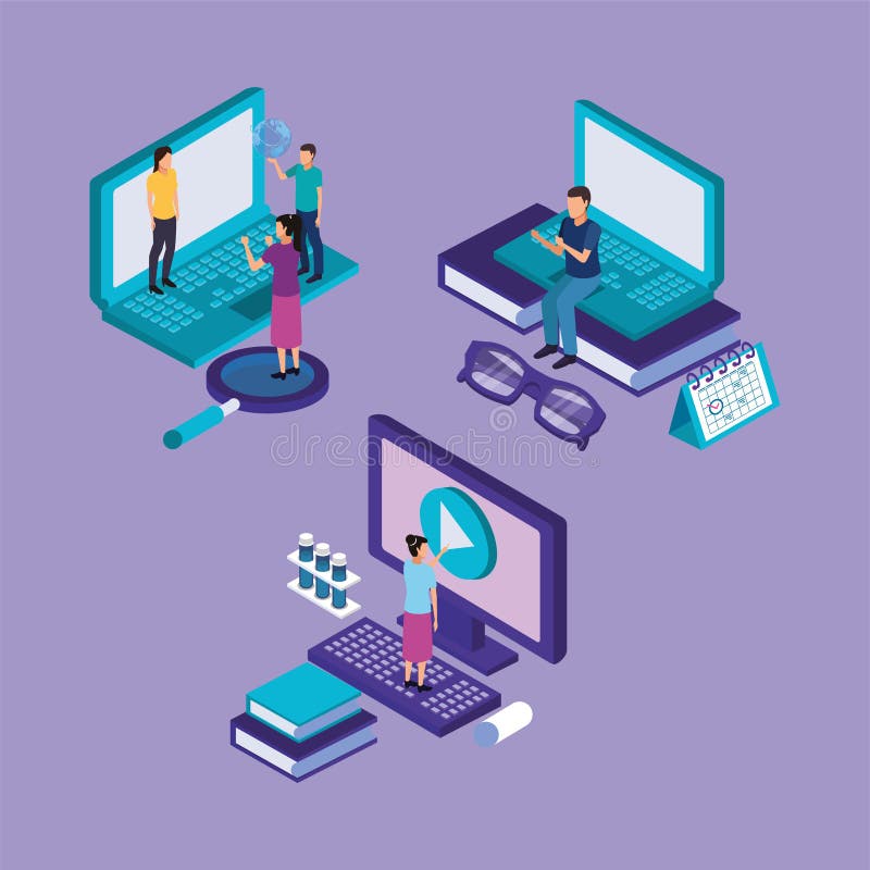Education on Line Technology with Laptop and Desktop Stock Vector ...
