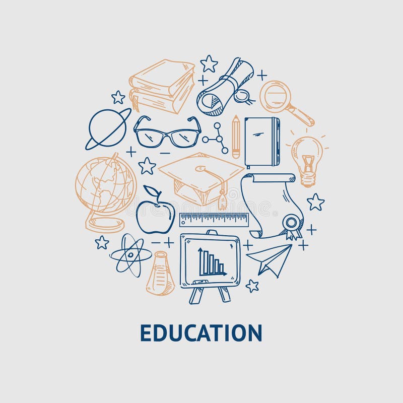 Education Line Vector Icons Set in Circle Shape Stock Illustration ...