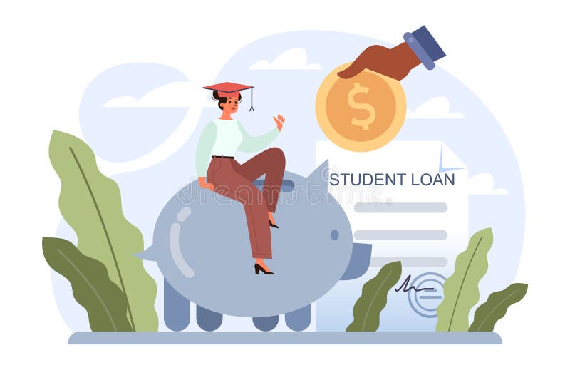 Education Loan. Student Characters Paying Debt for Education Stock ...