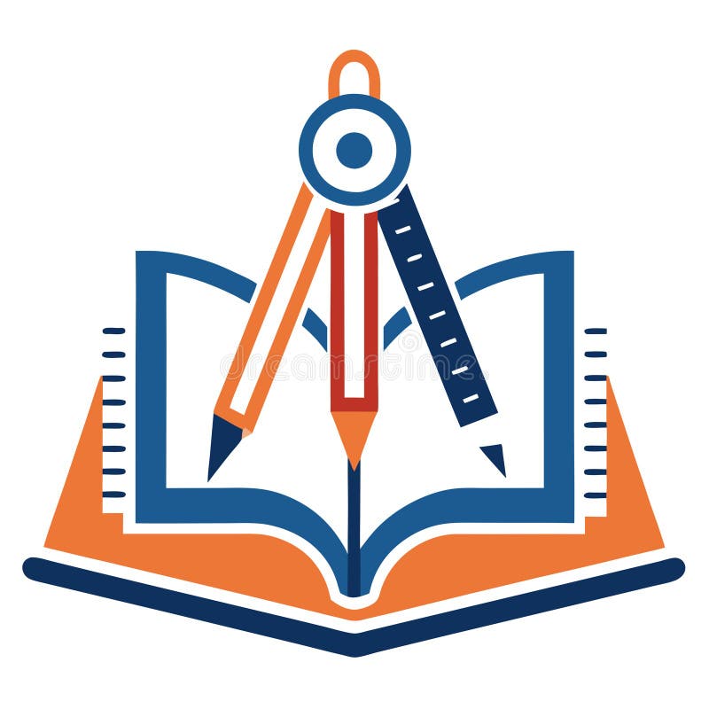 Education Logo: Book, Compass and Ruler Symbolizing Knowledge and ...