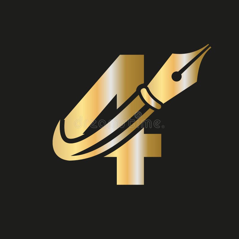 Education Logo on Letter 4 Concept with Pen Nib Vector Template Stock ...