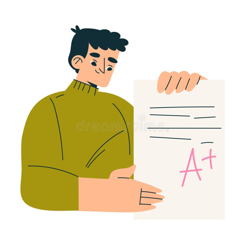 Education with Man Character Hold Paper with Full Mark Learning and ...
