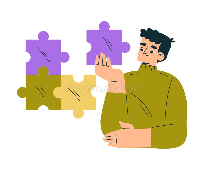 Education with Man Character with Jigsaw Puzzle Piece Learning and ...
