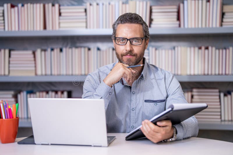 Education for Man. Remote Webinar of Man in Workplace. Video Intrview ...