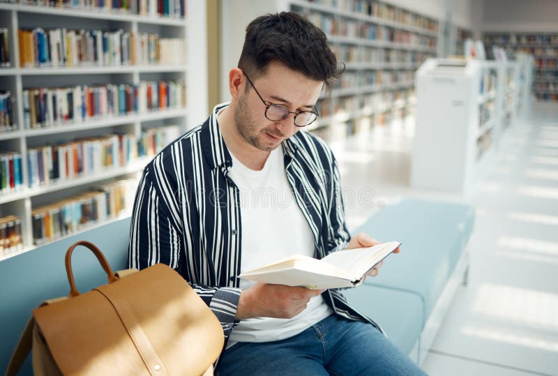 Education, Man and Student Reading in Library, Knowledge and Studying ...