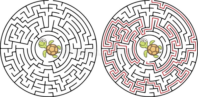 Education Maze or Labyrinth for Children with Turtle Stock Illustration ...