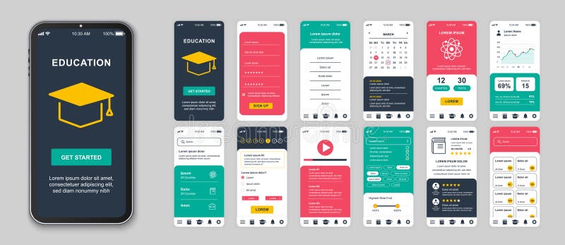 Education Mobile App Screens Set for Web Templates. Pack of Student ...