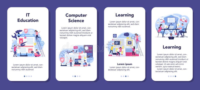It Education Mobile Application Banner Set. Student Write Software ...