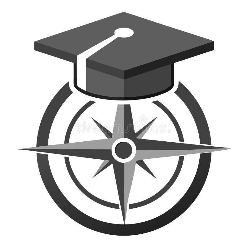 Education and Navigation Symbol: Mortarboard Cap on Compass Icon Stock ...