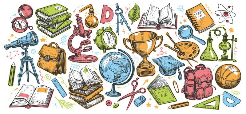 Education Objects Set. School Supplies Collection. College Concept ...