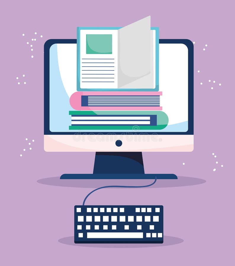 Education Online, Computer Ebooks and Keyboard Study Stock Vector ...