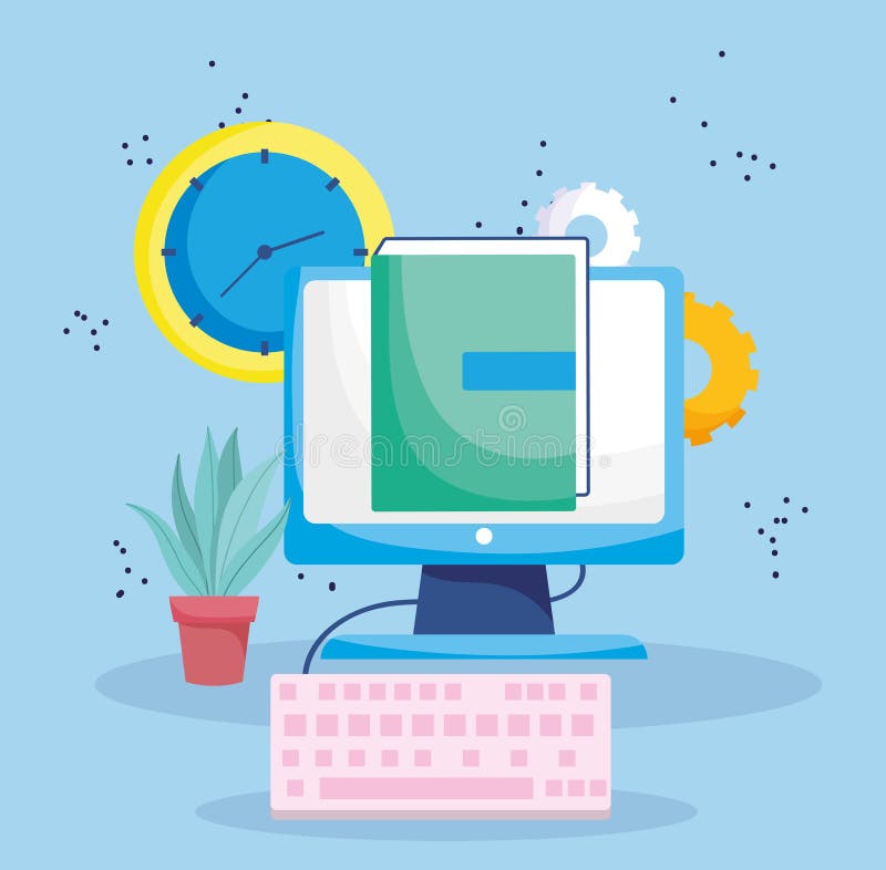 Online Education, Computer Clock Pencil Creativity Stock Vector ...