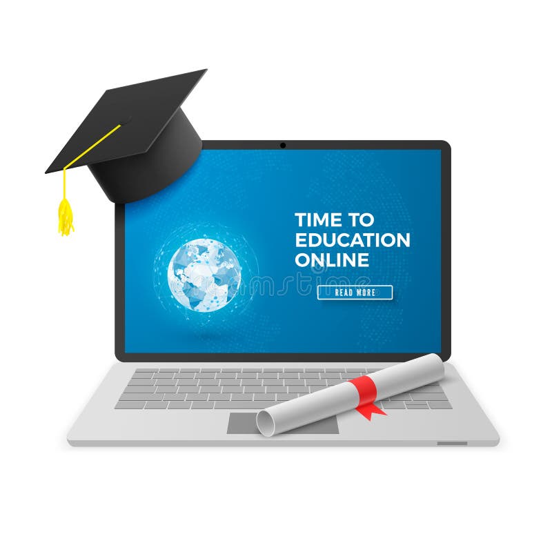 Education Online Concept. Laptop with Graduation Cap and Diploma Stock ...