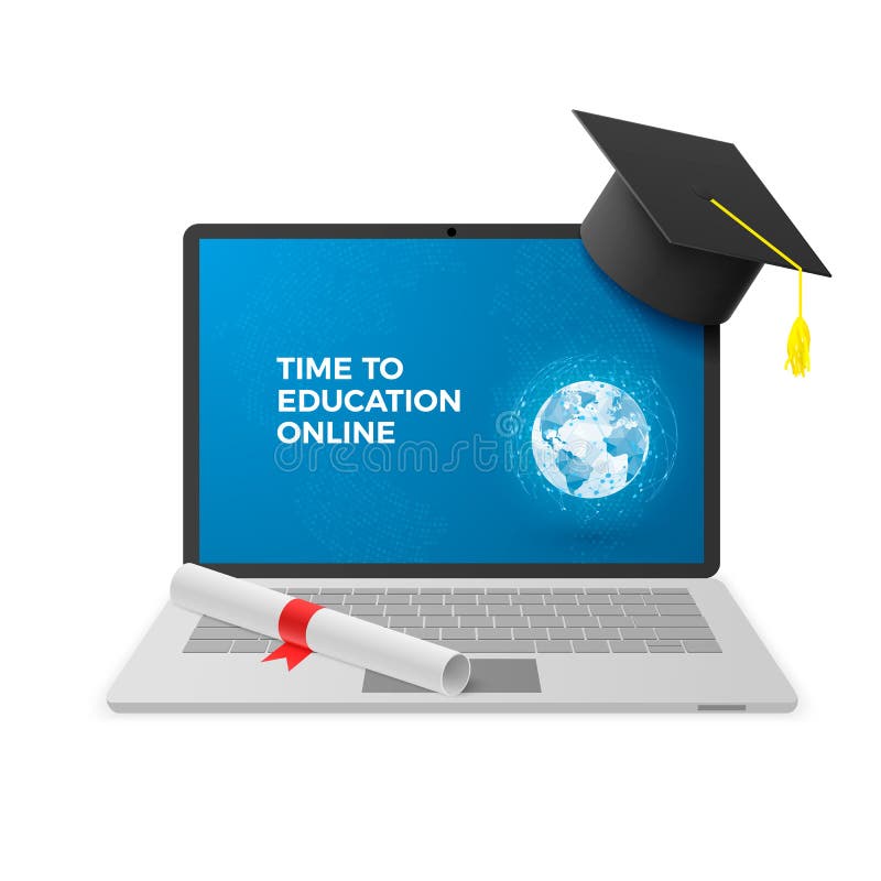 Education Online Concept. Laptop with Graduation Cap and Diploma Stock ...