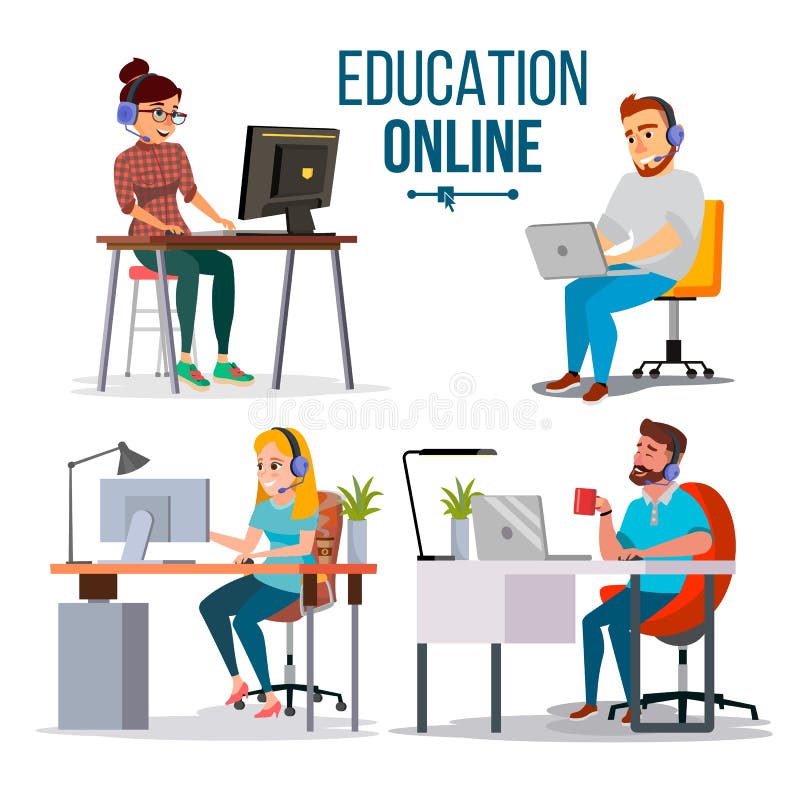 Education Online Concept Vector. People Using Online Education Service ...