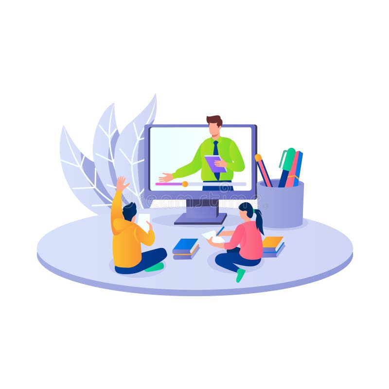 Education in Online Illustration Concept, Teacher Having Student Regular Classes Online in this ...