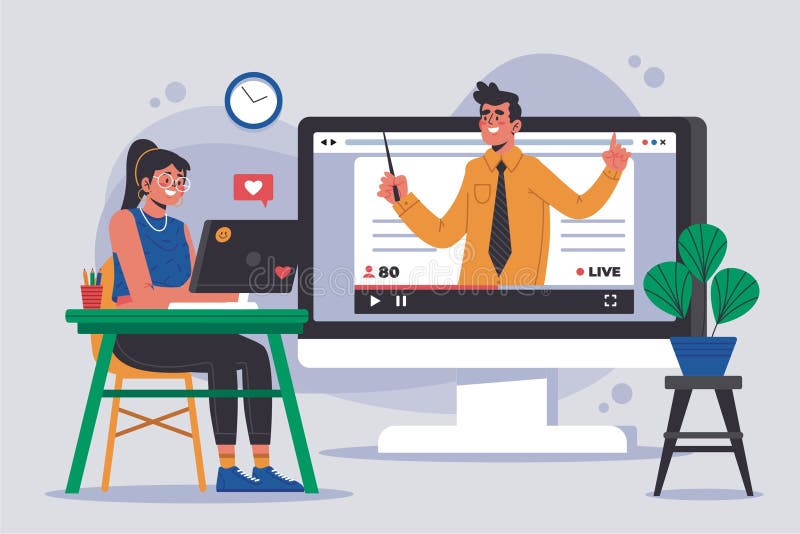 Education Online Student Girl Student Watching Virtual Class on ...