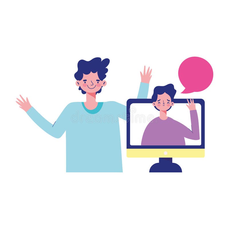 Education Online, Students Boy Conversation Virtual Computer Stock ...