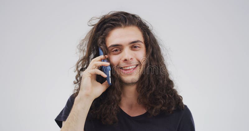 Education, Phone Call and Portrait with Man on Studio Space for ...