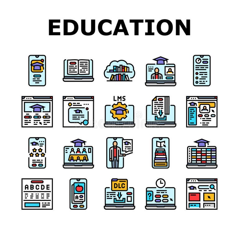 Education Platform Edtech Icons Set Vector Stock Illustration - Illustration of flexibility ...