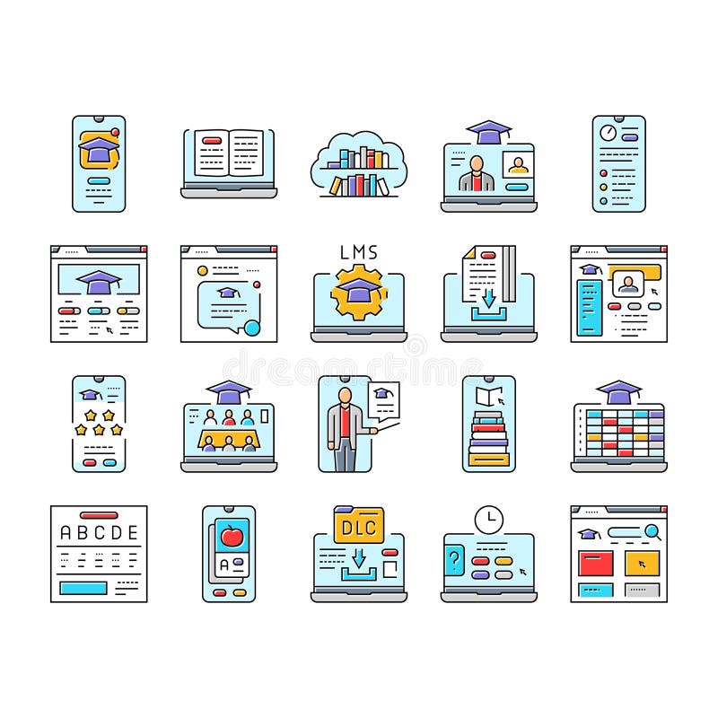 Education Platform Edtech Icons Set Vector Stock Vector - Illustration of technology, sign ...