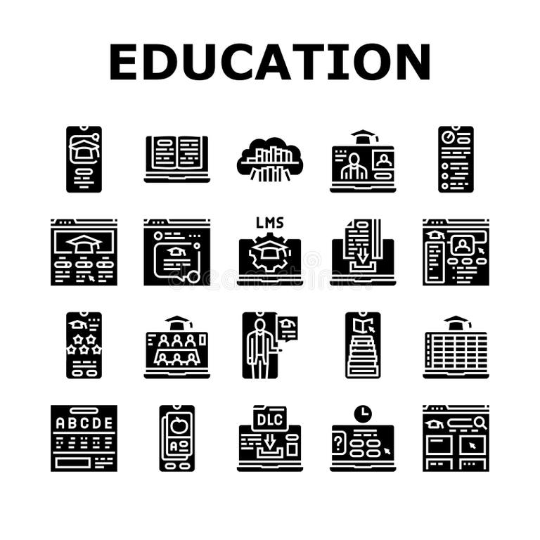 Education Platform Edtech Icons Set Vector Stock Illustration ...