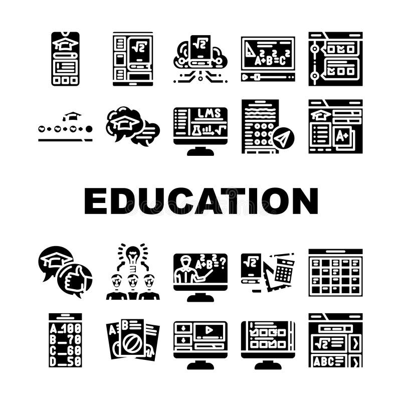 Education Platform Elearning Icons Set Vector Stock Illustration ...