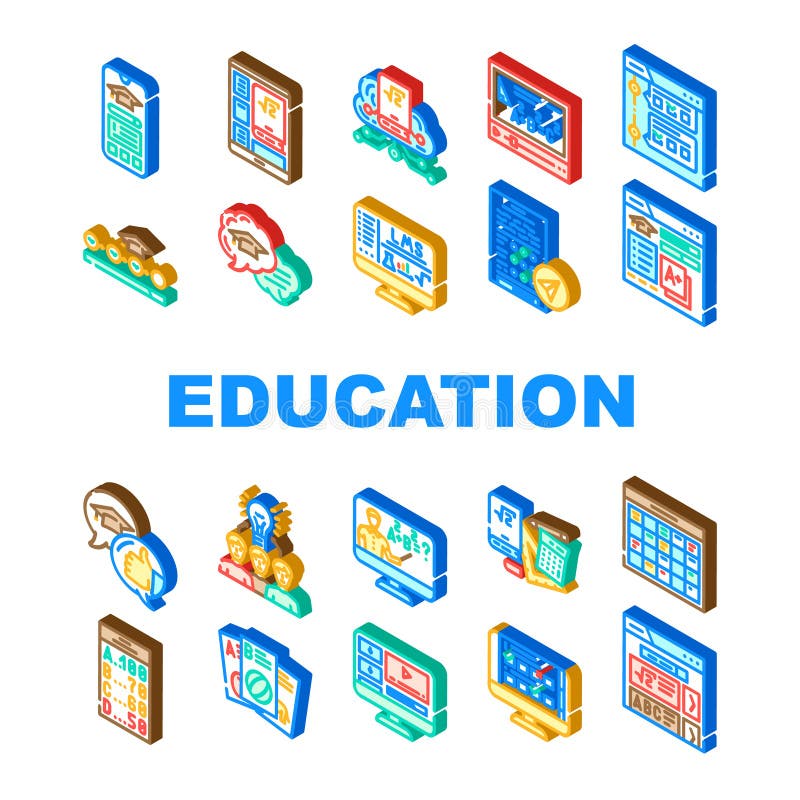 Education Platform Elearning Icons Set Vector Stock Vector ...