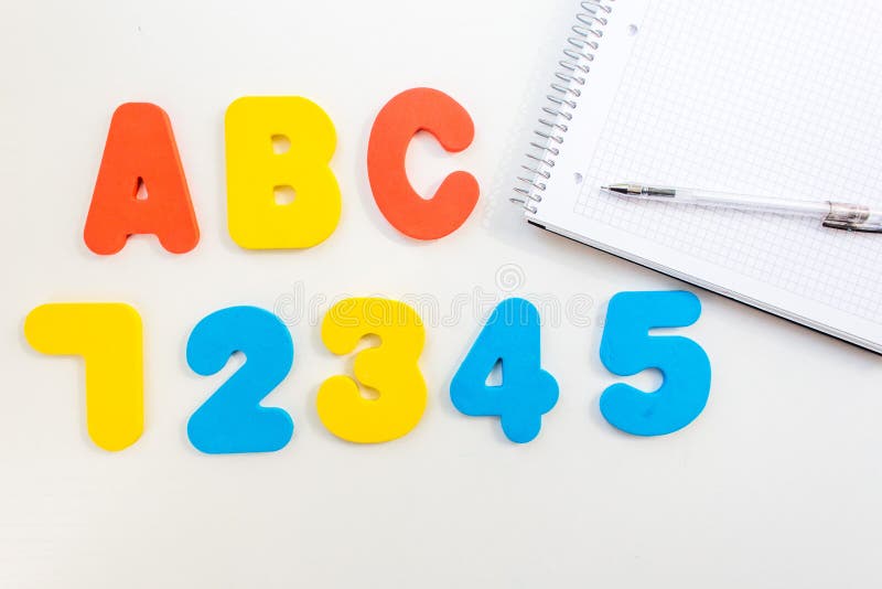 Education in Primary School. a Layout of ABC Letters, a Notebook and ...