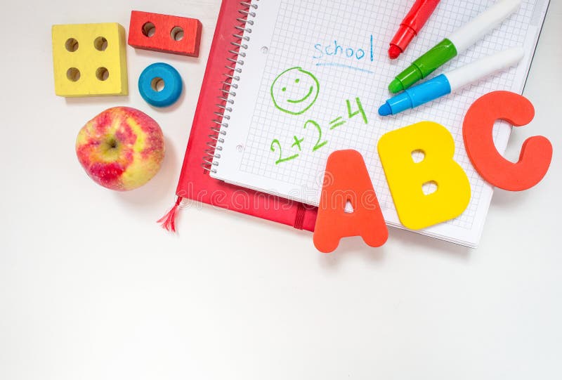 Education in Primary School. a Layout of ABC Letters, a Notebook and ...