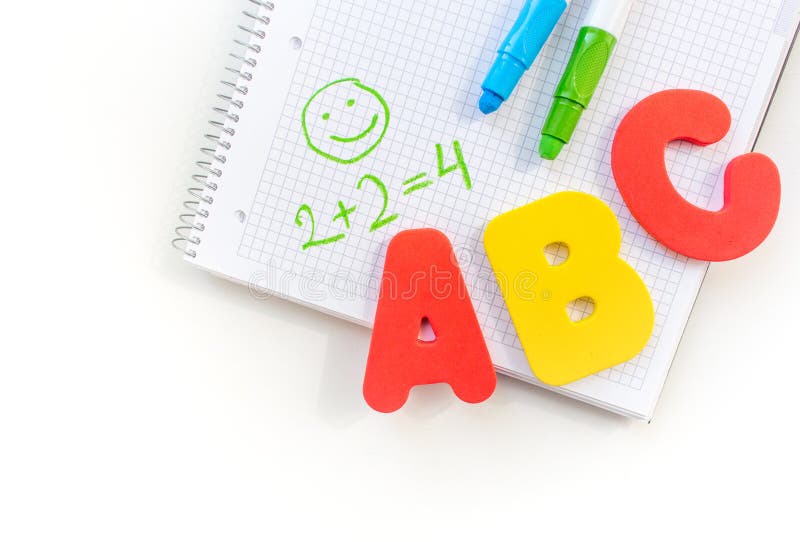 Education in Primary School. a Layout of ABC Letters, a Notebook and ...