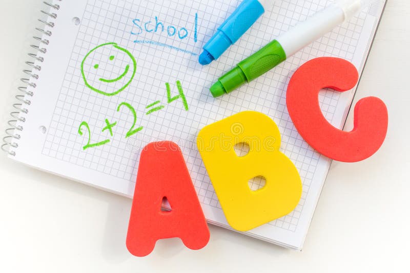 Education In Primary School. A Layout Of ABC Letters, A Notebook And ...