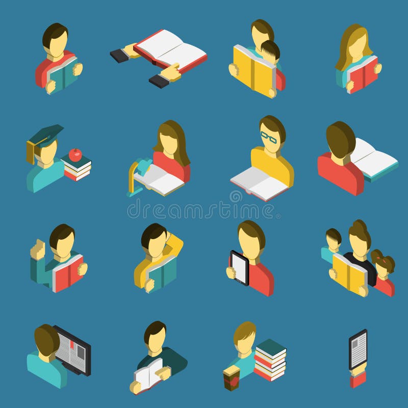 Education Reading Isometric Icons Set Stock Vector - Illustration of ...