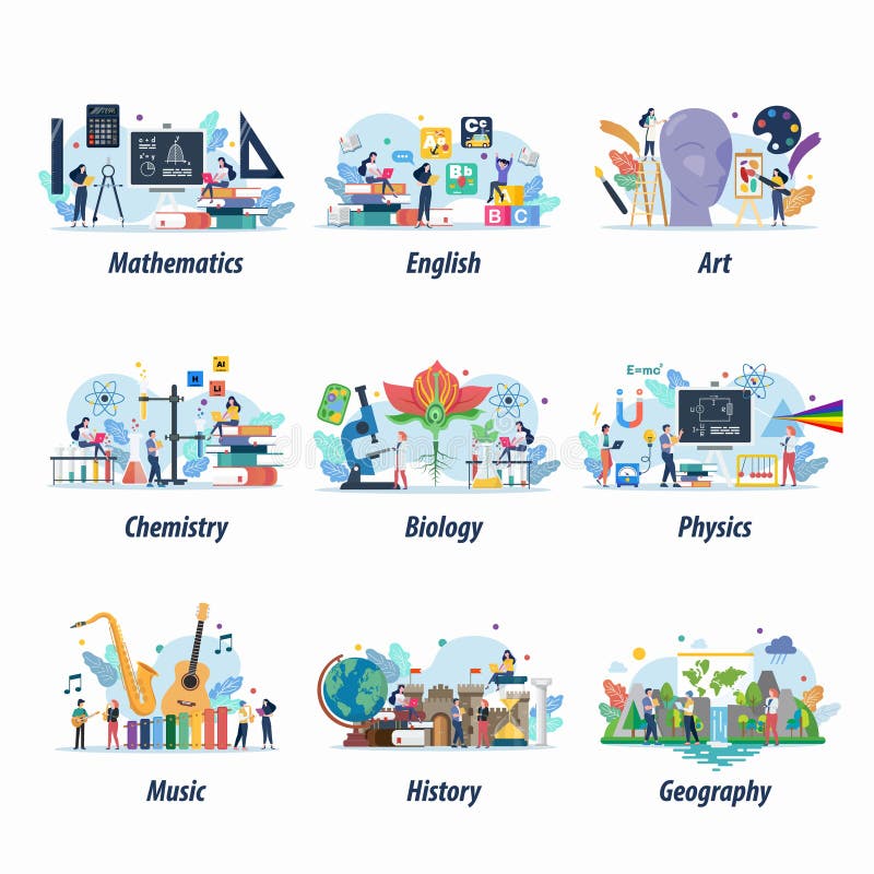 Education and School Class Set with Miniature People Stock Vector ...