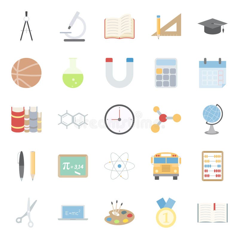 School Color Line Icon Set, Education Symbols Collection, Vector ...