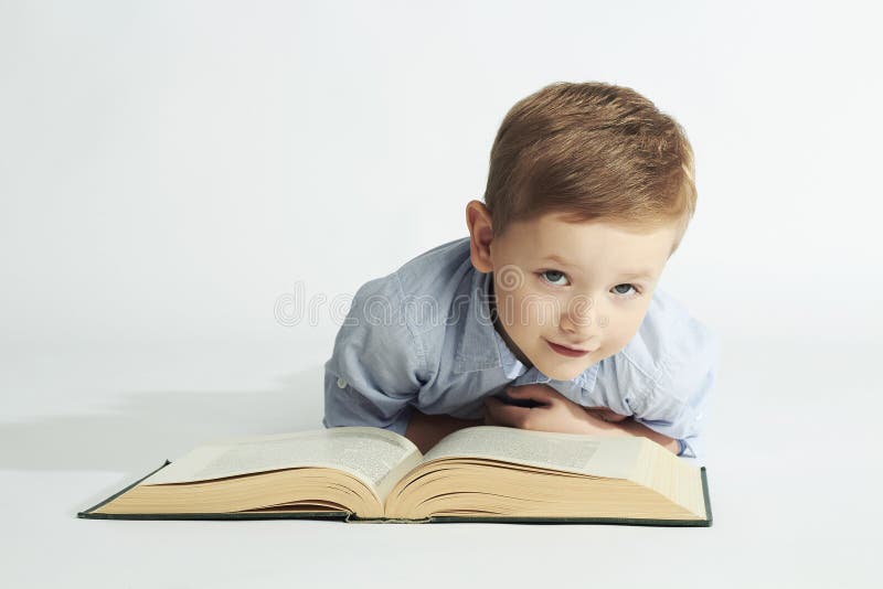 Education and School Concept.little Student Boy with Book Stock Image ...
